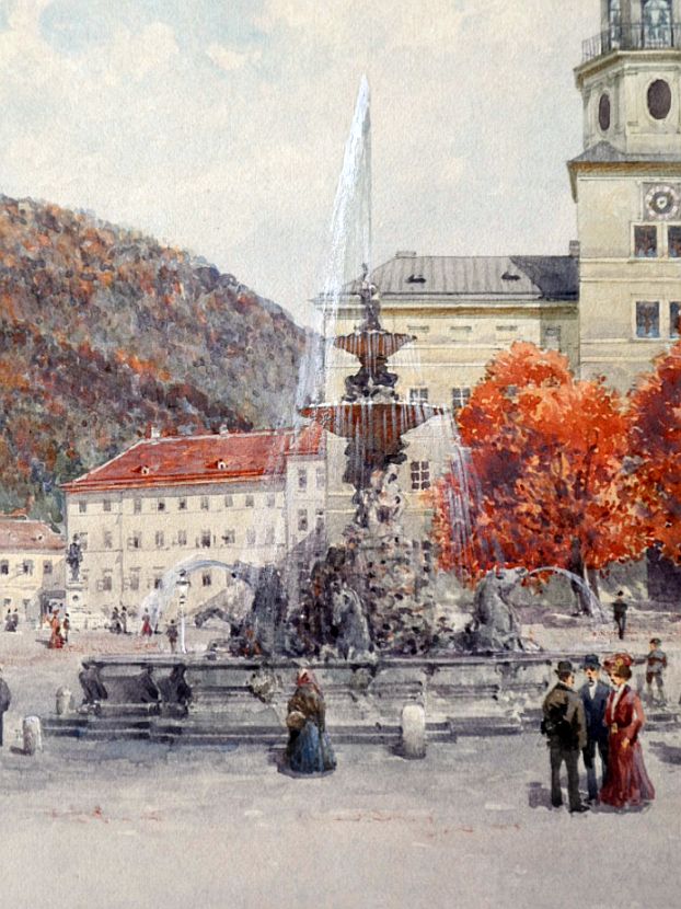 Original Aquarell Richard Moser (1874 - 1924), Residenzplatz in ...